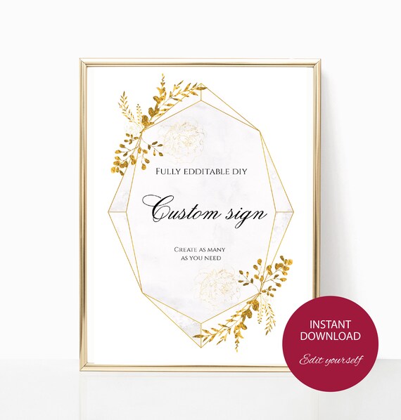 Golden Frame Wedding Sign Template Instant Download - Etsy