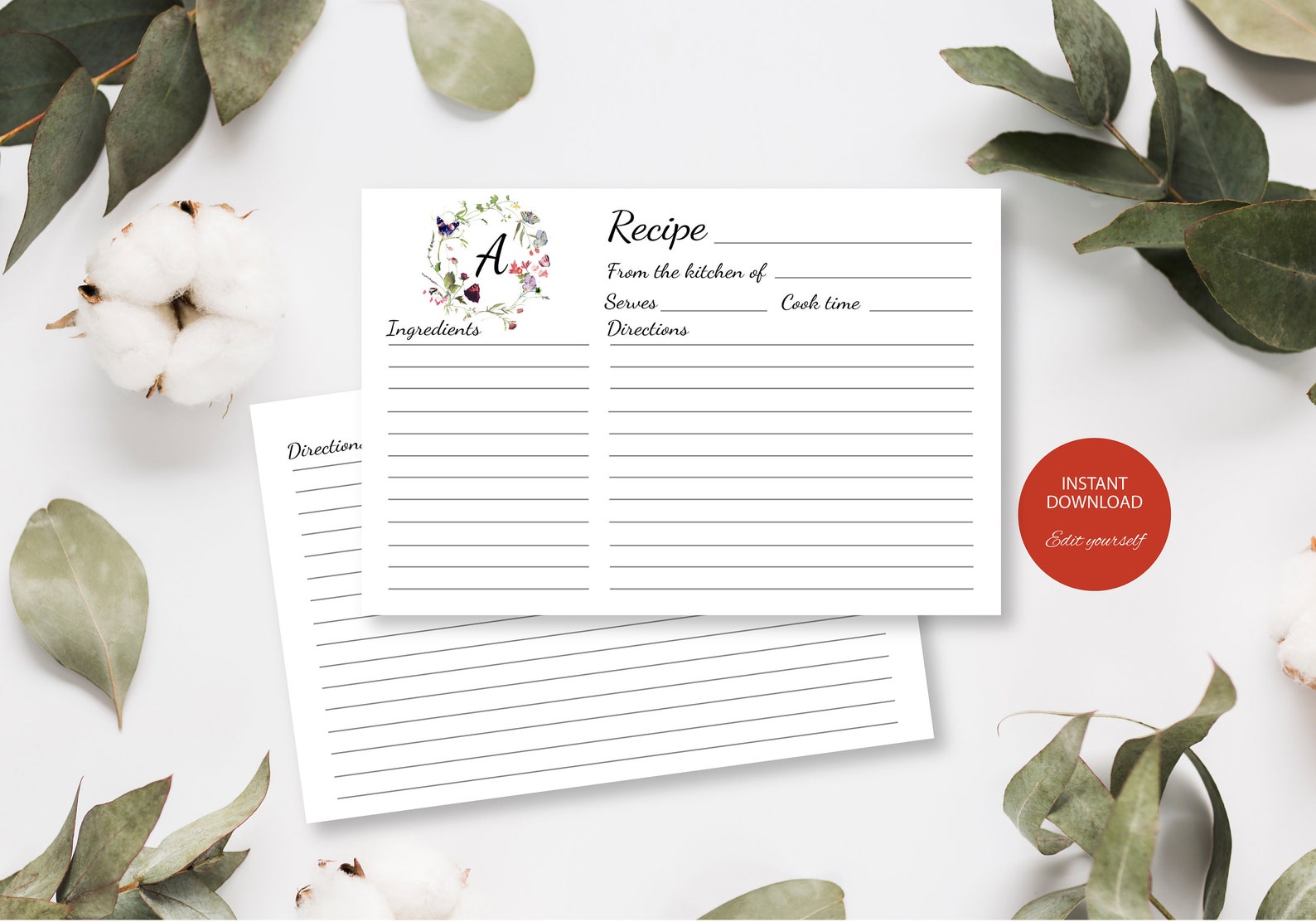 Printable Recipe Card Template, Instant Download, Recipe Cards, DIY ...