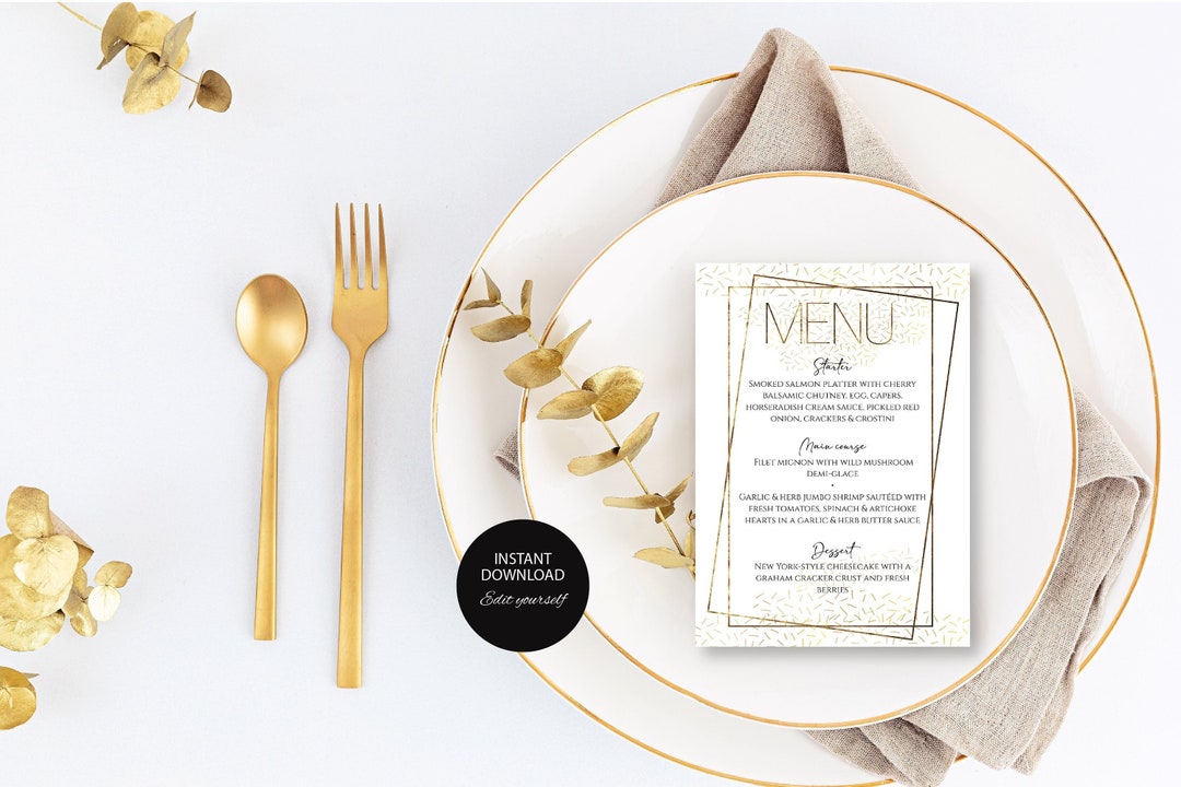 Printable Christmas Dinner Menu Golden Sparkling Menu Template New Year ...