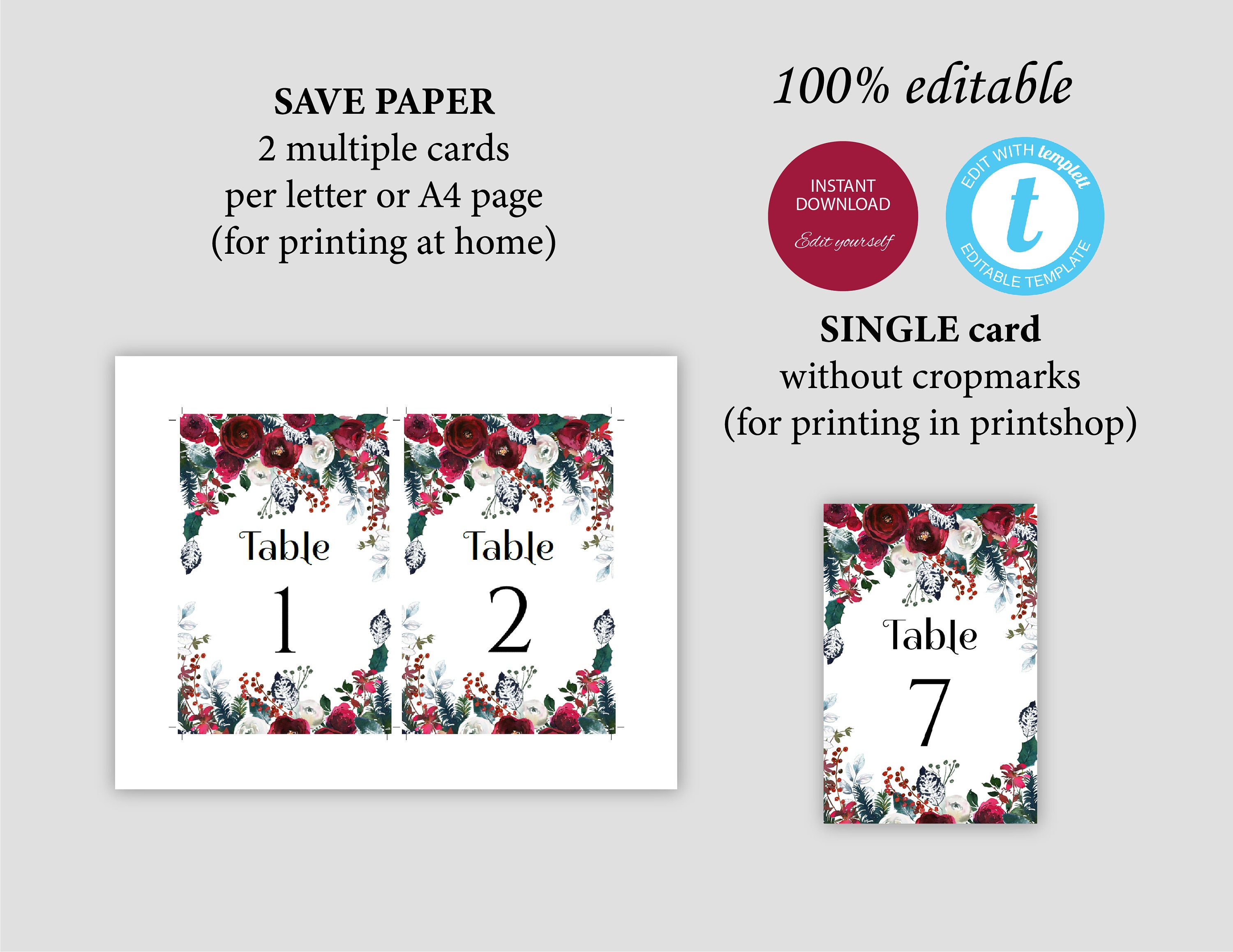 Table Number Template, Instant Download, Fully Editable Wedding Table ...