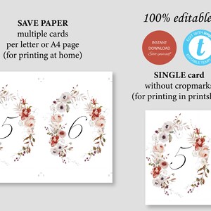 Table Number Template, Instant Download, Fully Editable Vintage Wedding ...