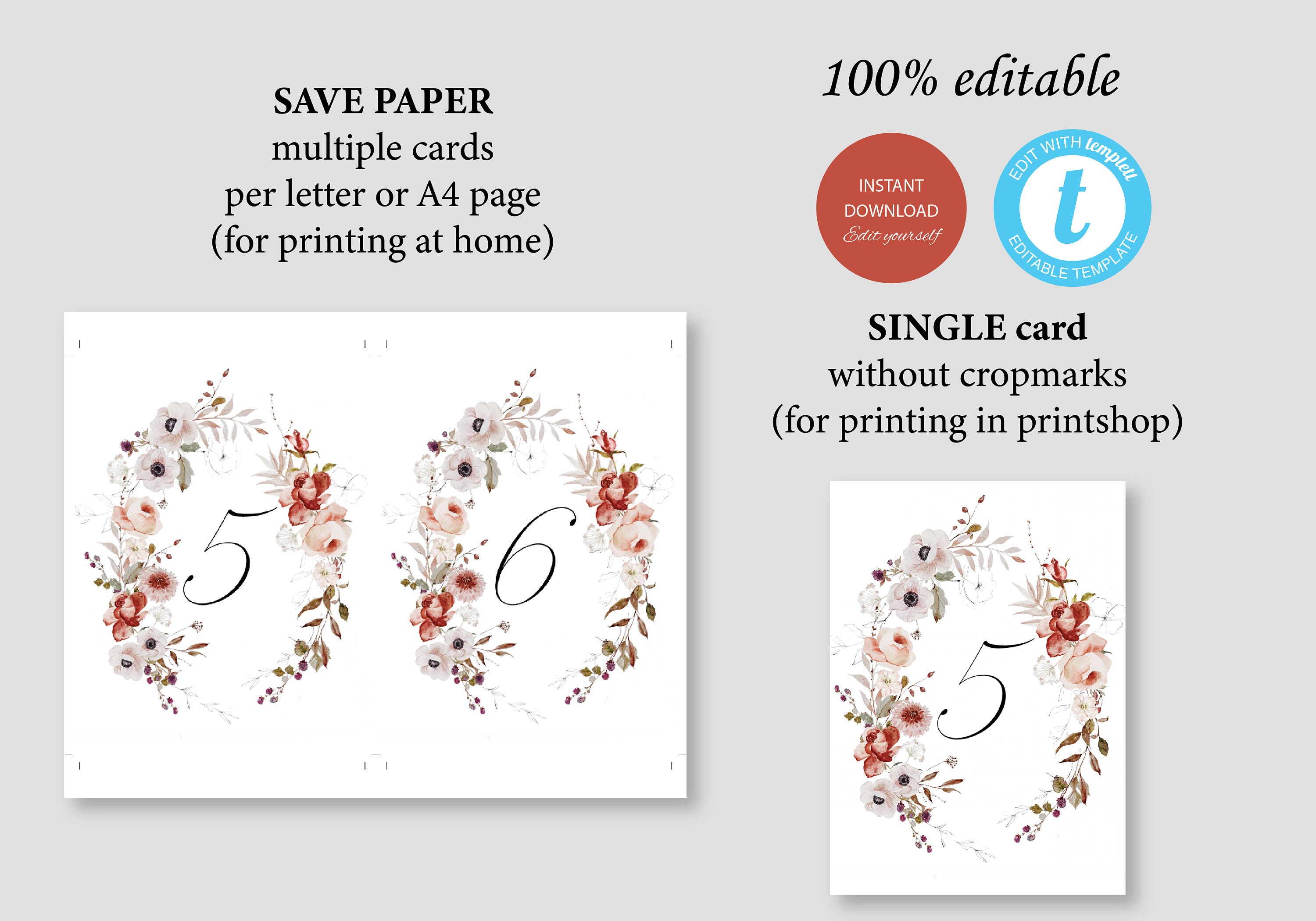 Table Number Template, Instant Download, Fully Editable Vintage Wedding ...