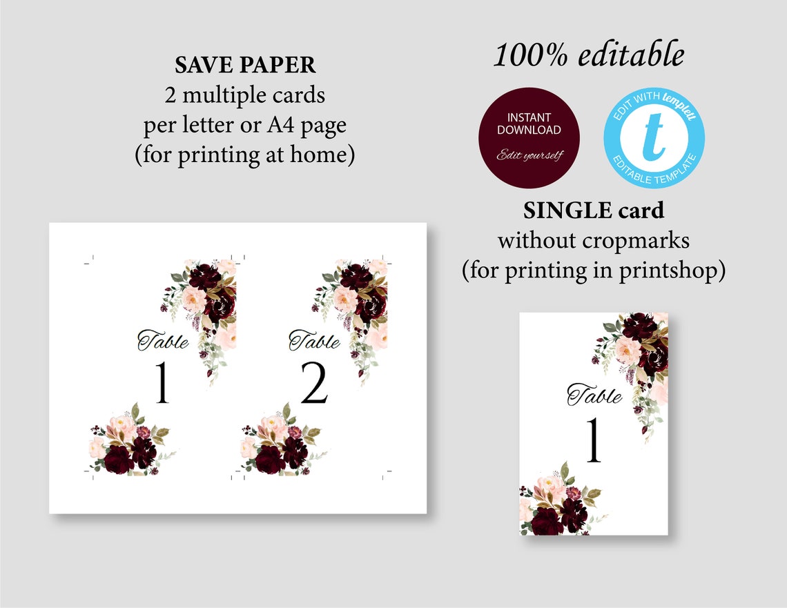 Table Number Template Instant Download Fully Editable - Etsy