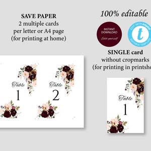 Table Number Template, Instant Download, Fully Editable Wedding Table ...