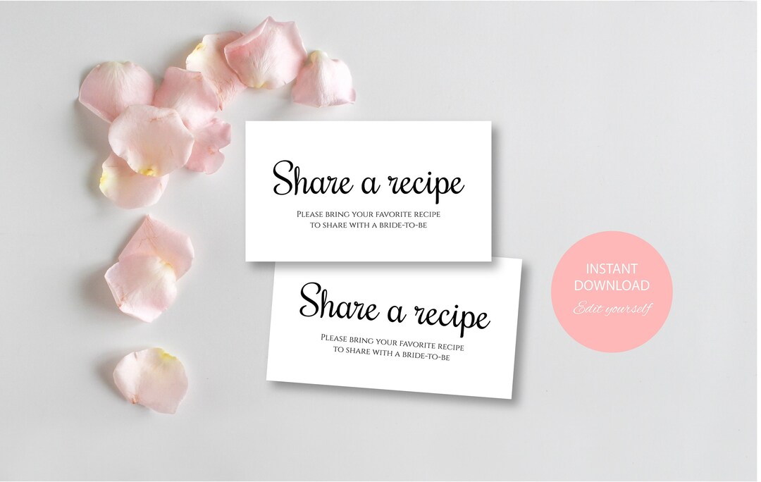 Share A Recipe Card Template, Minimalism, Invitation Insert, Bridal ...