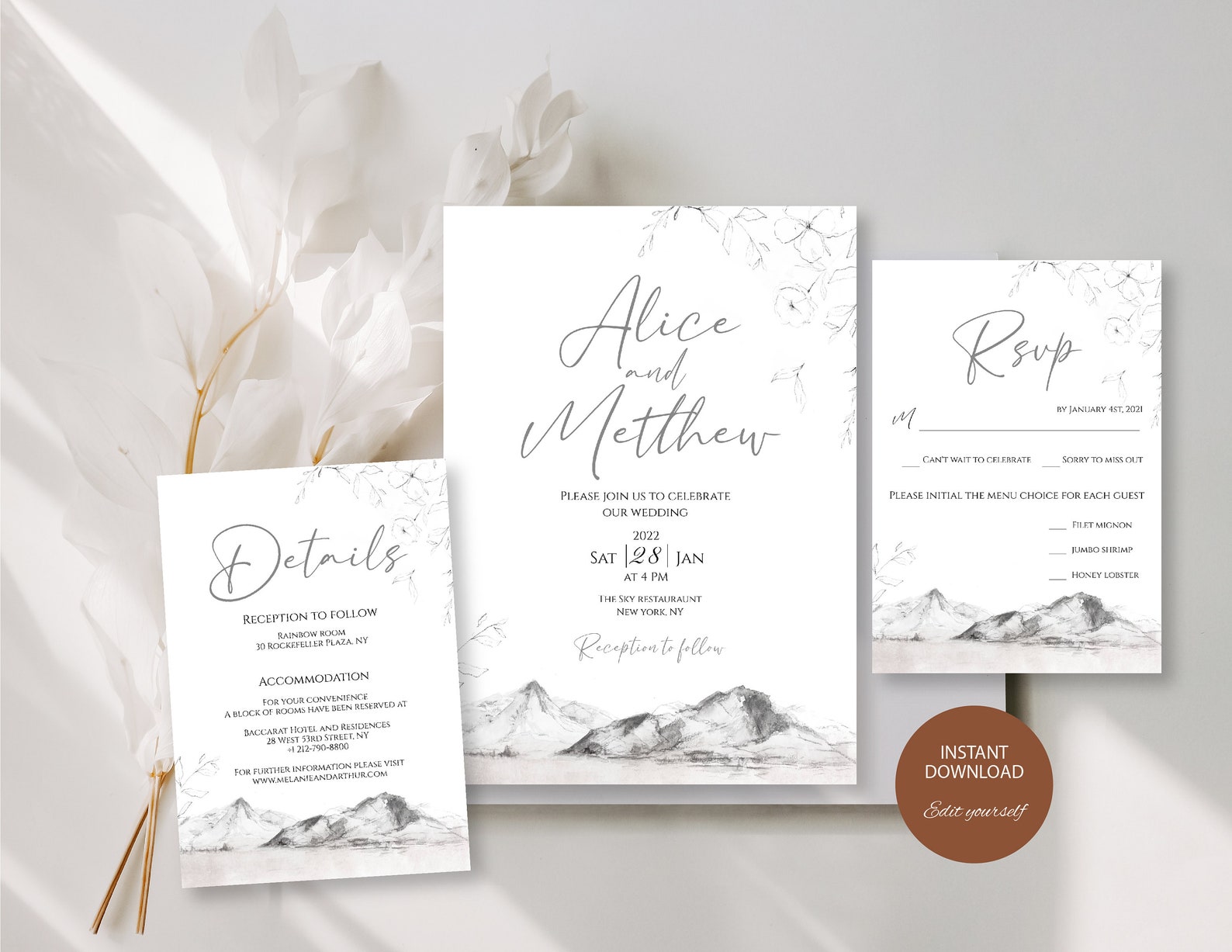 Wedding Invitation Landscape Printable Invitation Template - Etsy