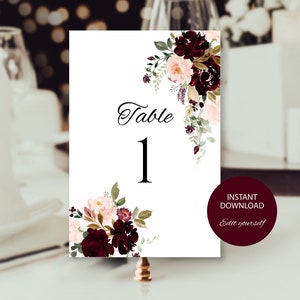 Table Number Template, Instant Download, Fully Editable Wedding Table ...