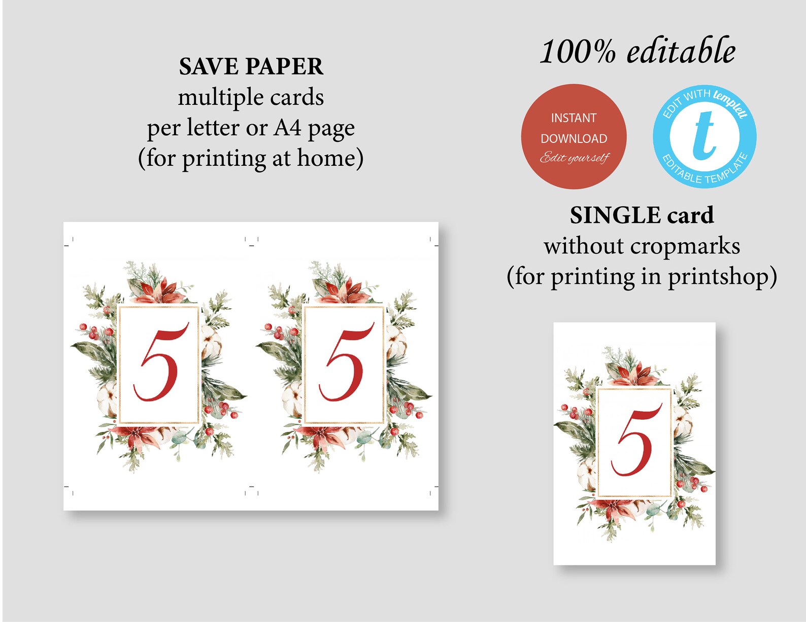 Christmas Dinner Table Numbers, Table Number Template, Instant Download ...