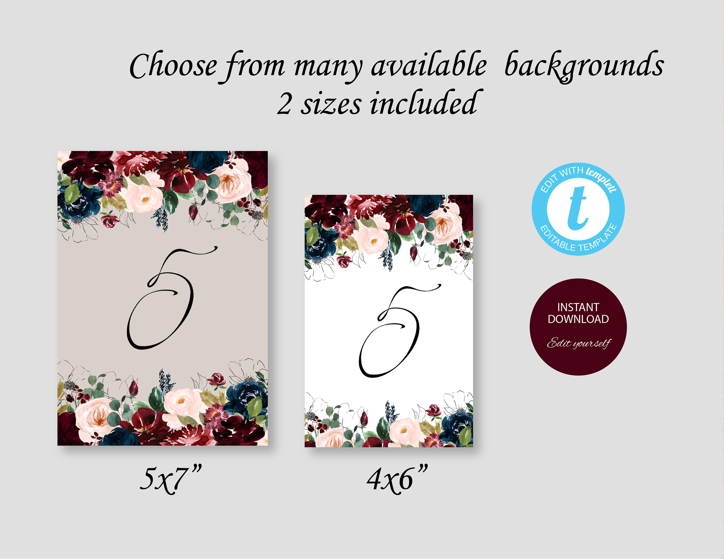 Table Number Template, Instant Download, Fully Editable Wedding Table ...