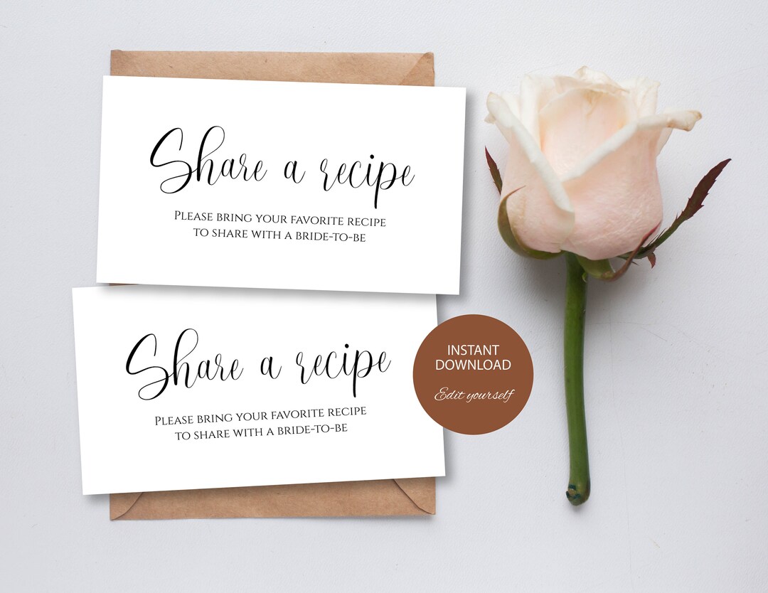 Share A Recipe Card Template, Minimalism, Invitation Insert, Bridal ...