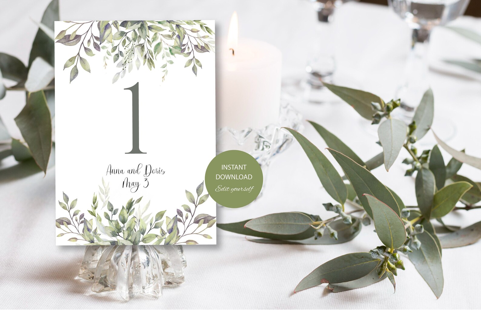Greenery Table Number Template, Instant Download, Fully Editable ...