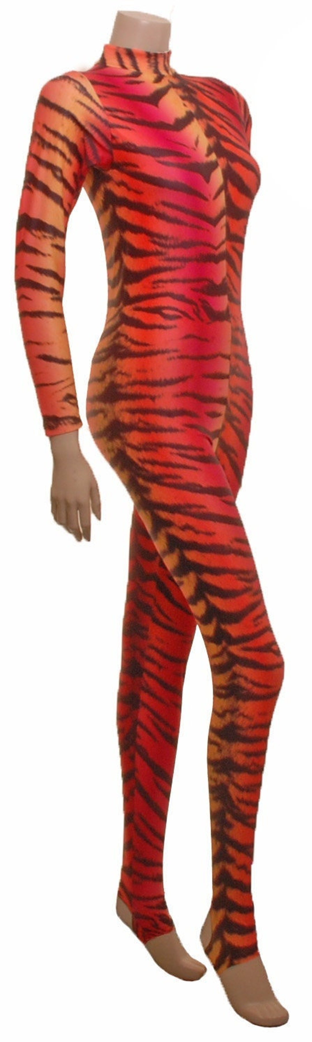 Catsuit Jumpsuit Unitard Bodysuit Long Sleeves Red/orange Tiger Print ...