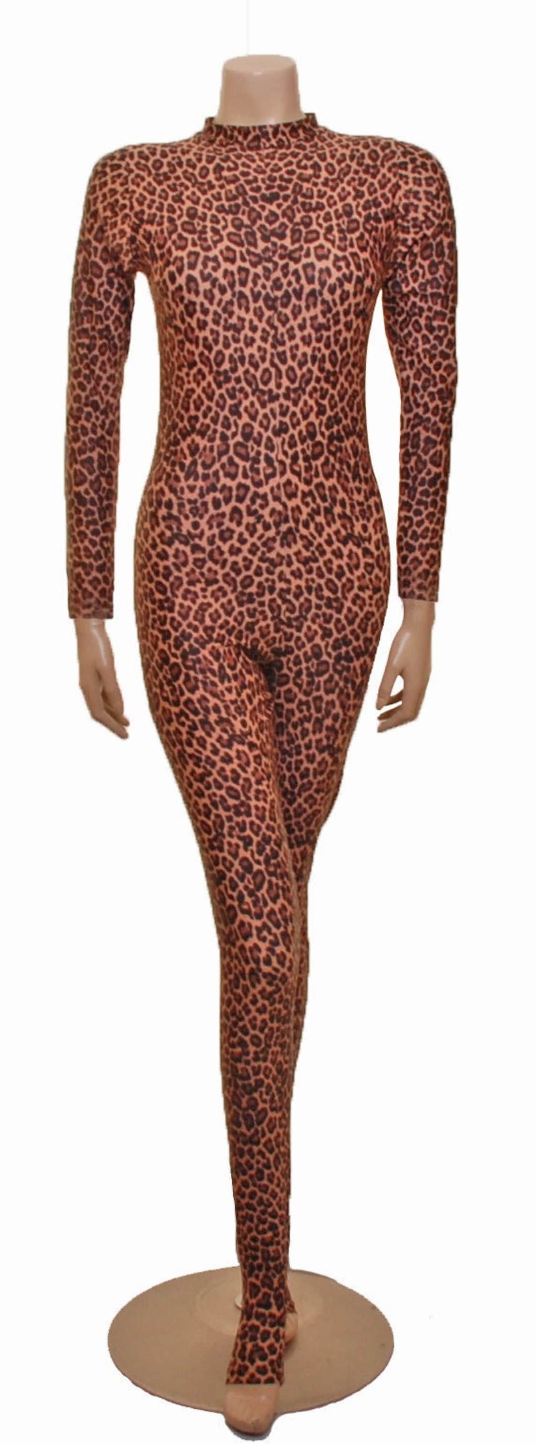 Catsuit Jumpsuit Unitard Bodysuit Long Sleeves Leopard Animal Print ...