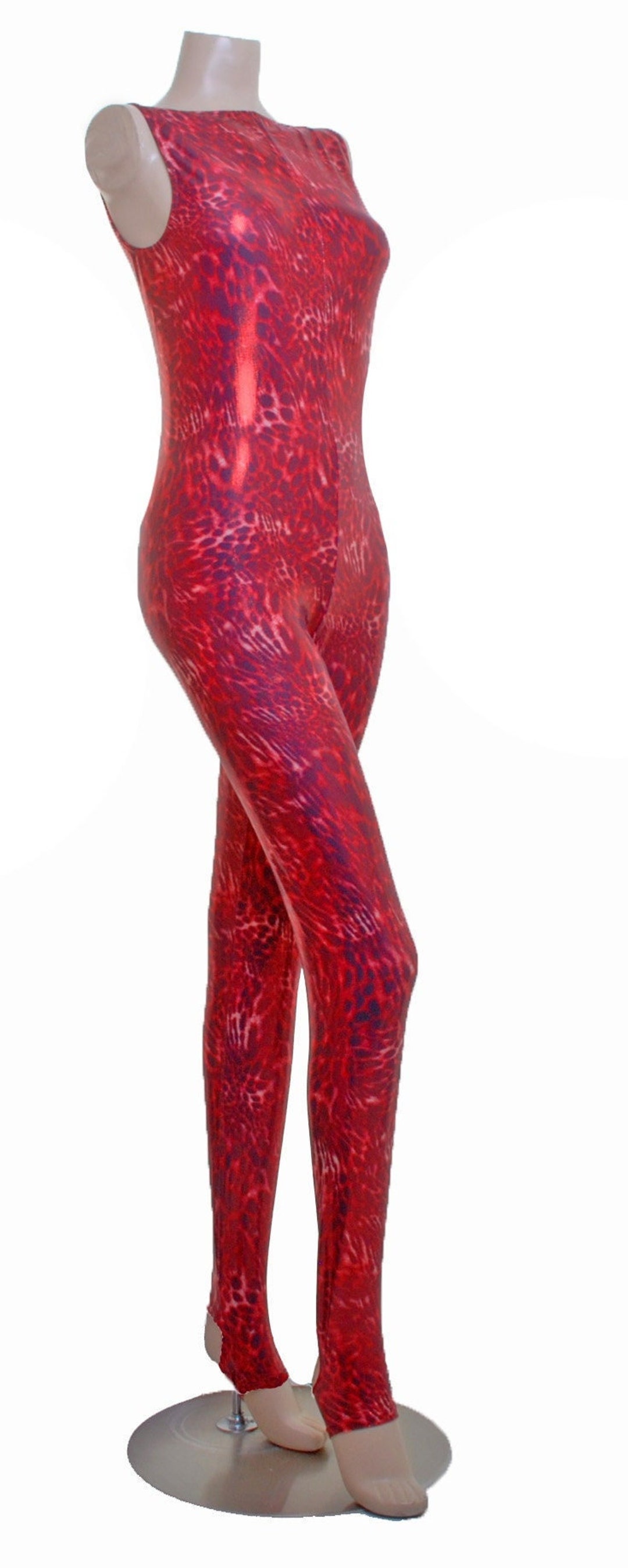 Catsuit Jumpsuit Unitard Bodysuit Red Animal Print Catsuit Sleeveless ...