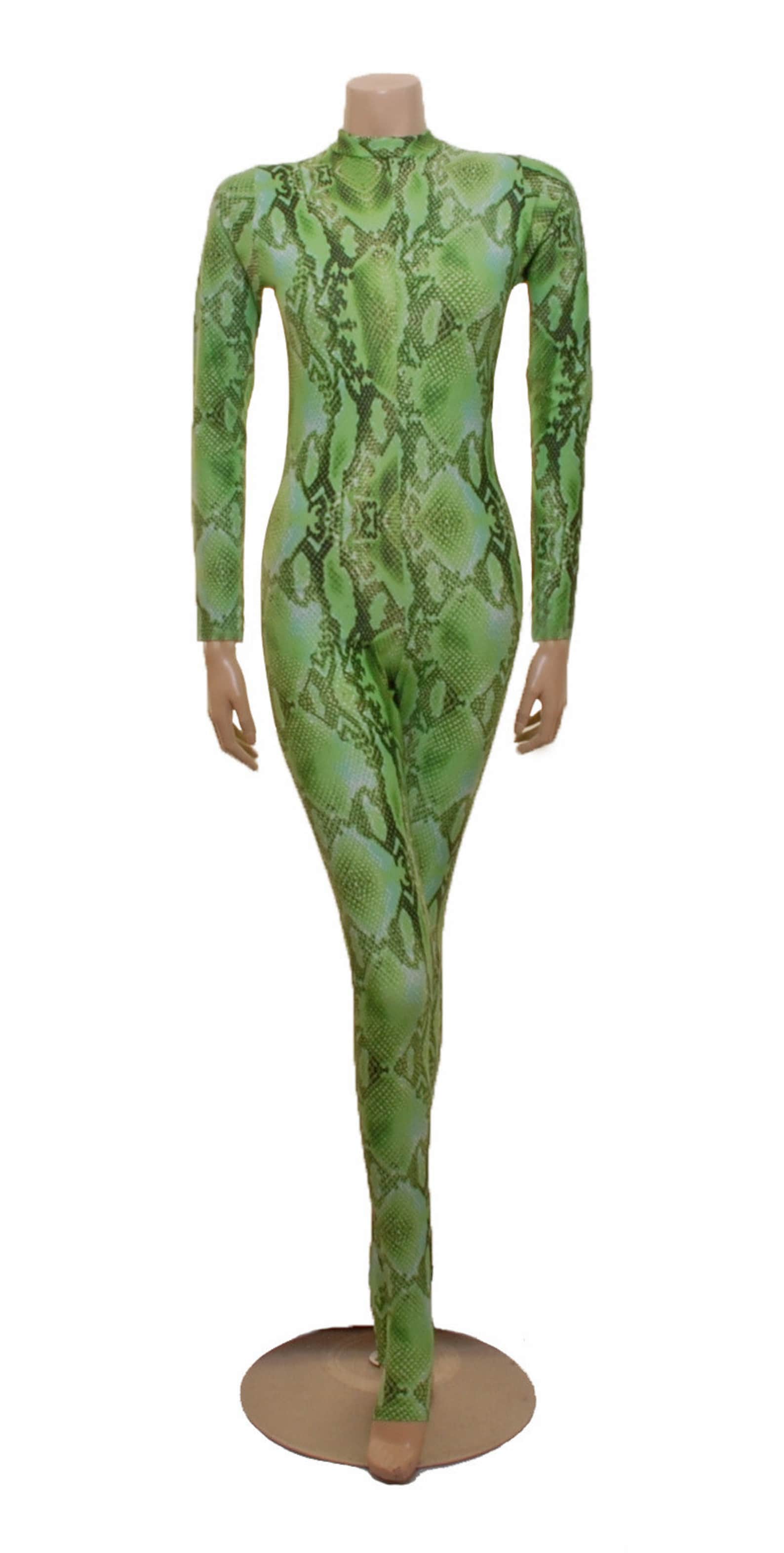 Catsuit Bodysuit Long Sleeves Green Snake Catsuit Elsa - Etsy