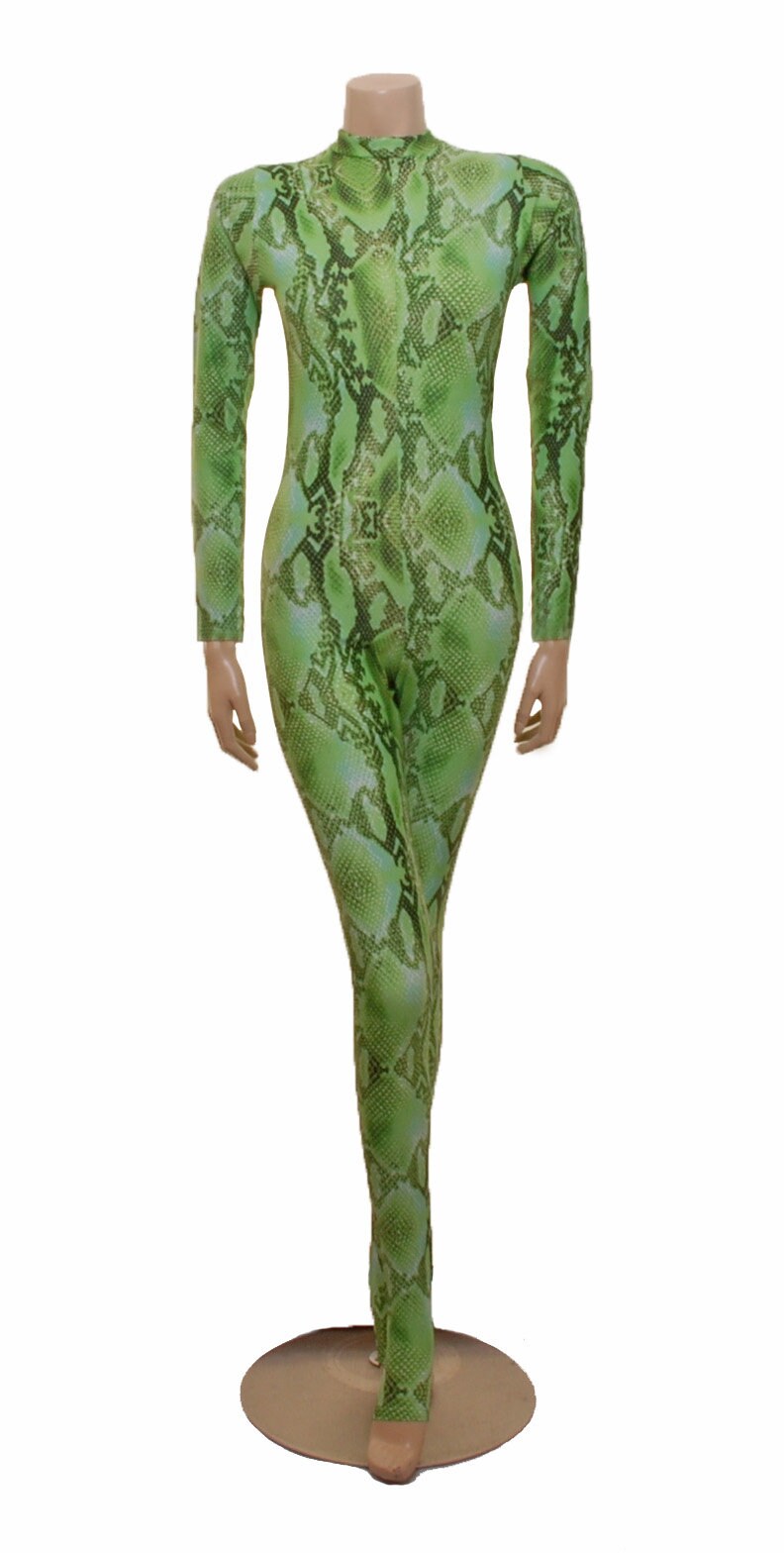 Catsuit Bodysuit Long Sleeves Green Snake Catsuit Elsa - Etsy