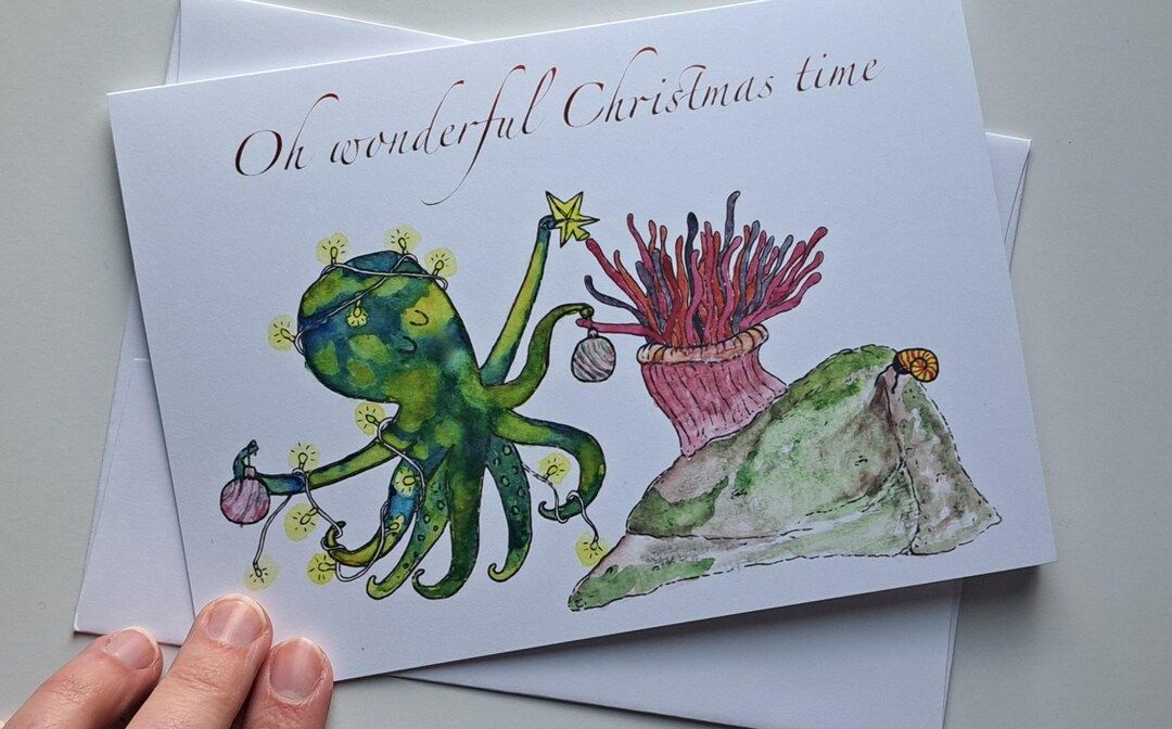 Octopus Christmas Card - Etsy
