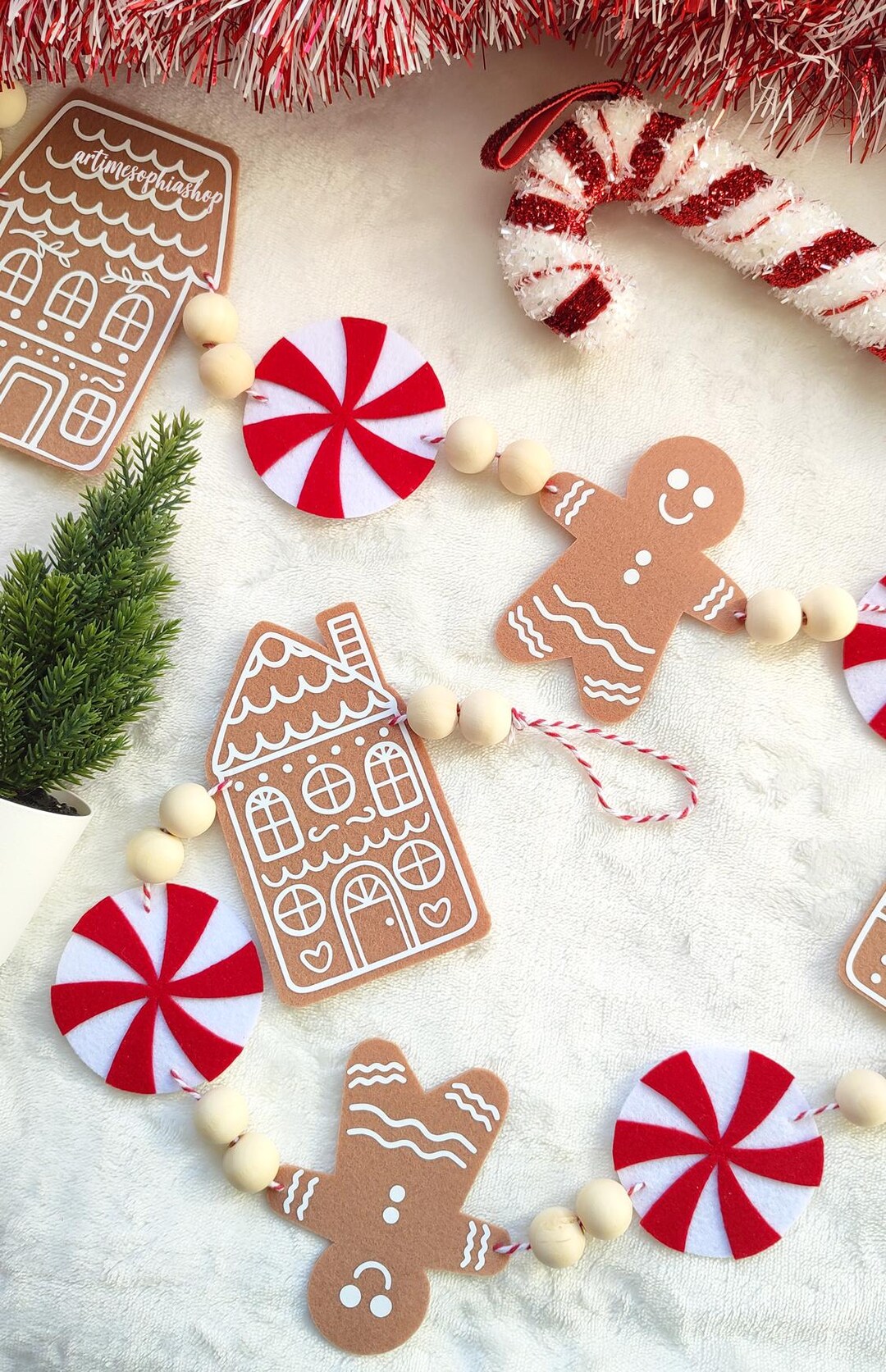 Felt Gingerbread Man and House Banner With Peppermint, Festive Bunting ...