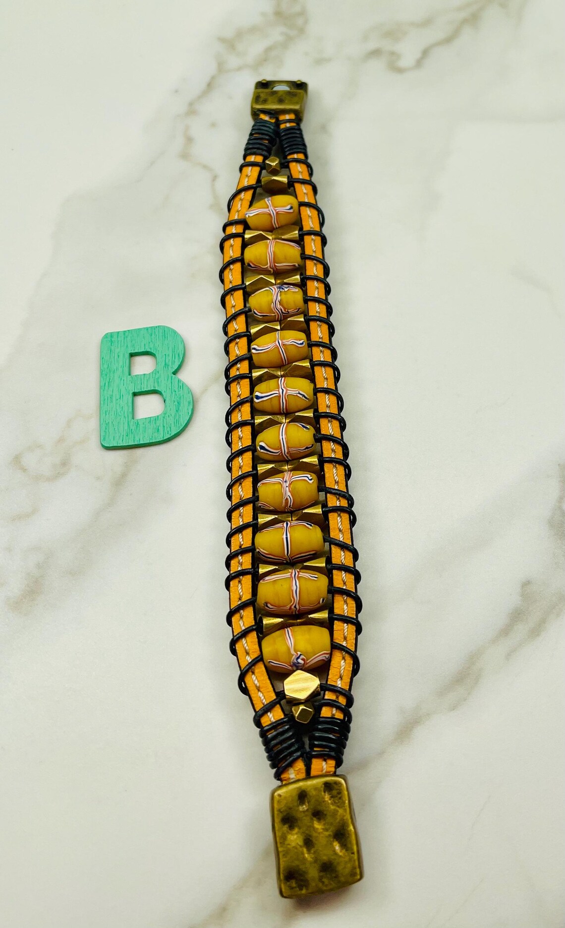 Leather Cuff With Beads and Two Sizes Available - Etsy