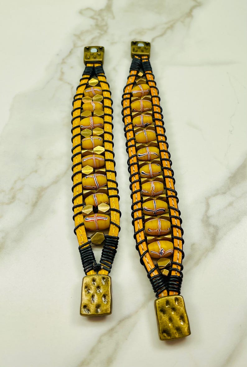 Leather Cuff With Beads and Two Sizes Available - Etsy