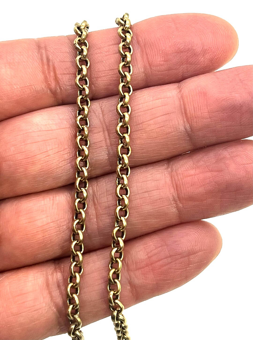 Antique Brass Small Rolo Chain, 3.5mm, DIY Jewelry Making Supplies ...