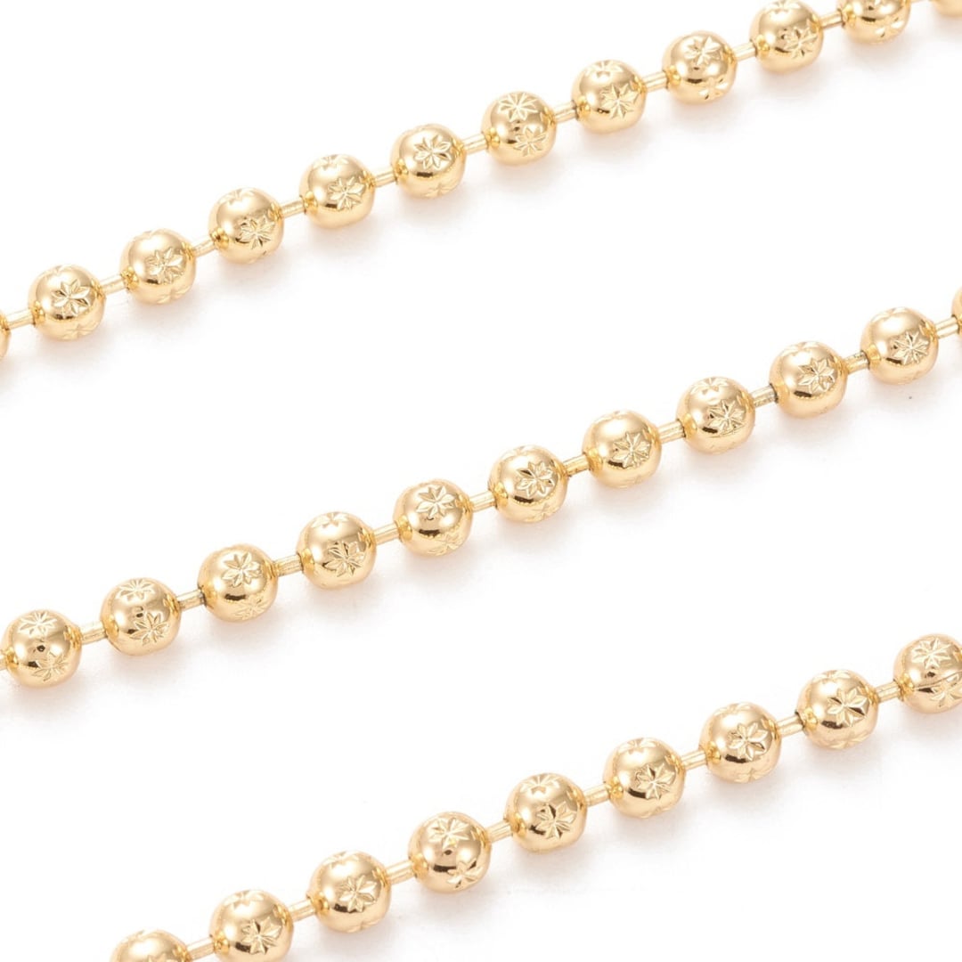 Real 18k Gold Plated Ball Chain, 4mm Flower Textured Ball Chain ...