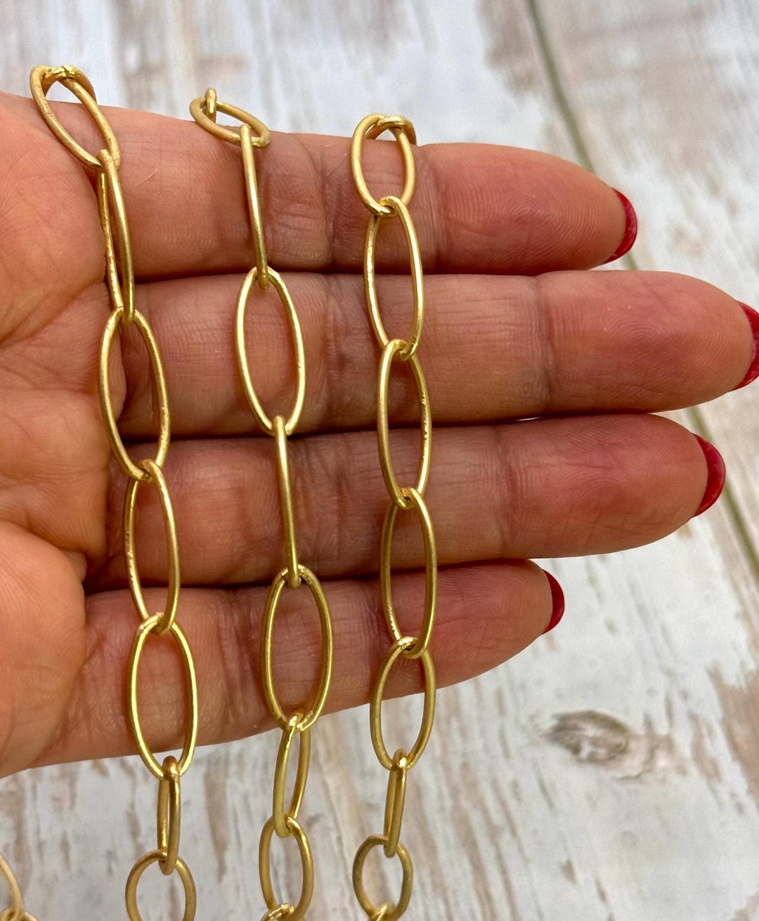 Matte Gold Oval Link Chain, Large Chain, Hypoallergenic, Satin Gold ...