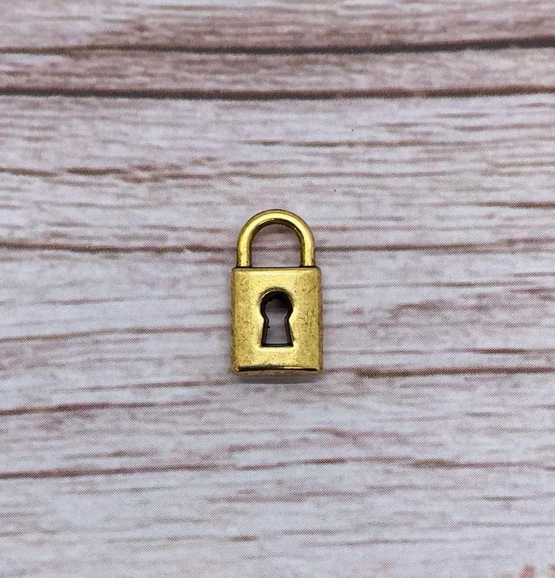 Small Padlock Charm,real Antiqued 18K Gold Plated,hollow Trinkets,boho ...