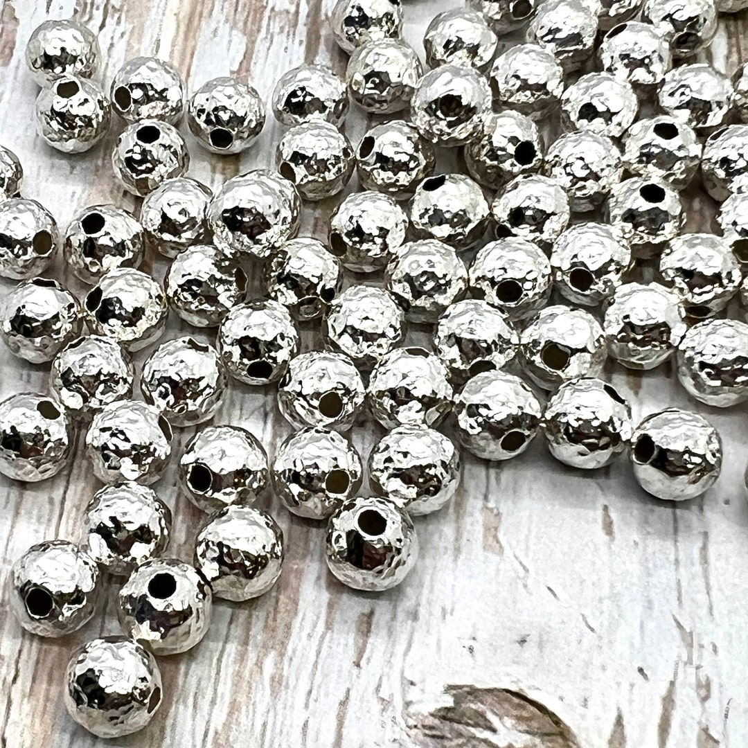 7.8mm Hammered Sterling Silver Beads, High Quality Round Metal Beads ...