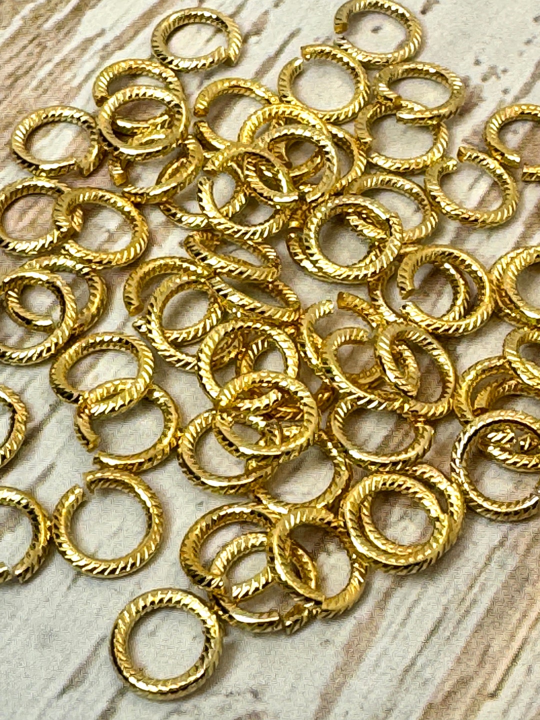 7mm Shiny Gold Textured Jump Ring, Links, Gold Findings, DIY Jewelry ...