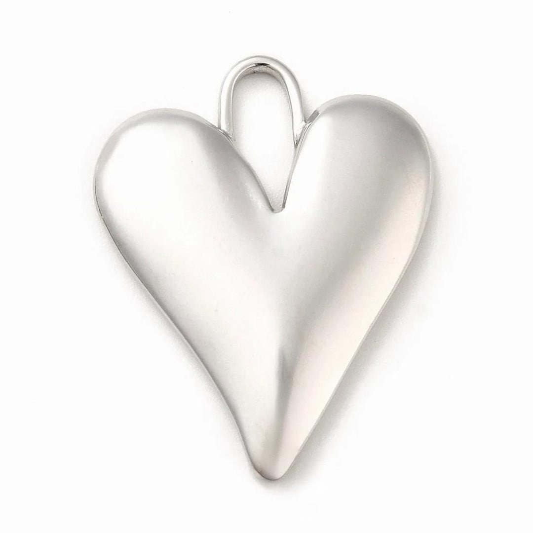 Large Elongated Heart Pendant, 304 Solid Stainless Steel, Shiny Silver ...