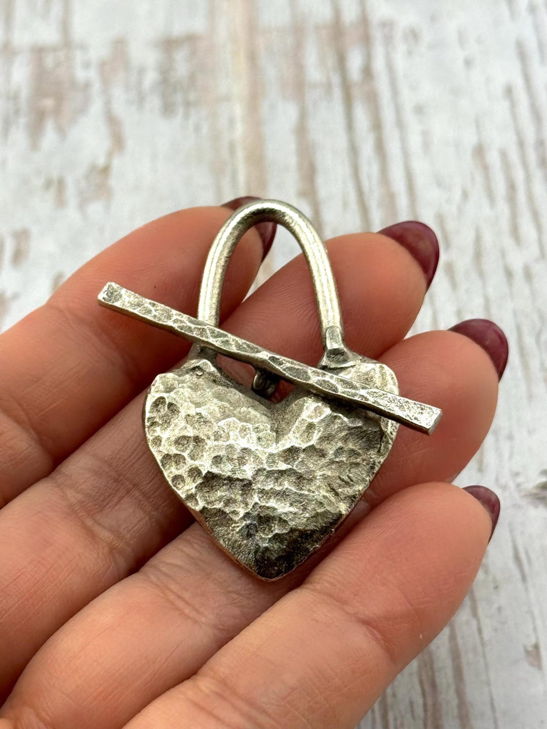 Hammered Heart Large Toggle Clasp, Antiqued Pewter Plated, Findings ...