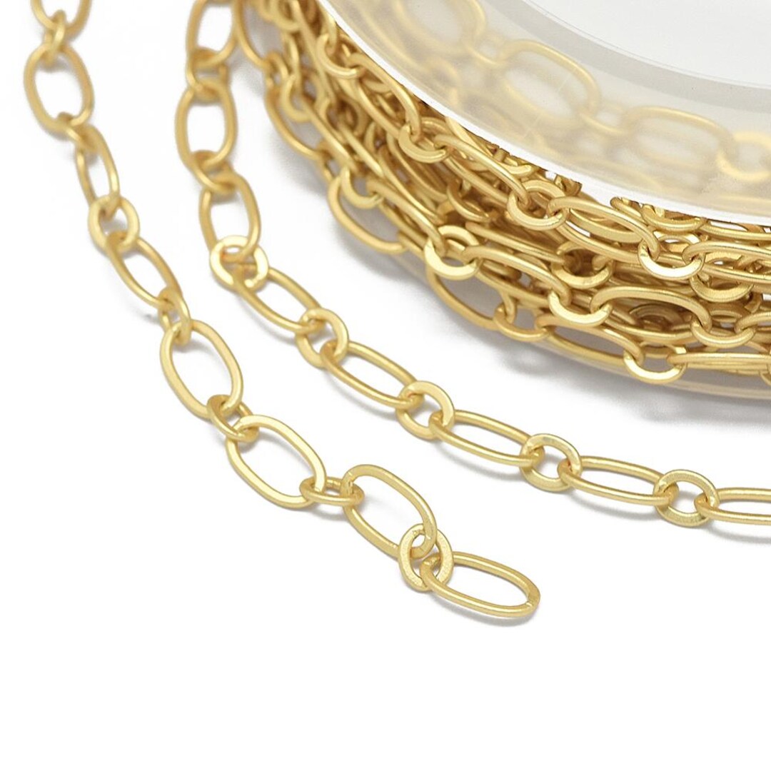 Figaro Oval Link Chain, Matte Gold Plated Chain, DIY Jewelry Supplies ...