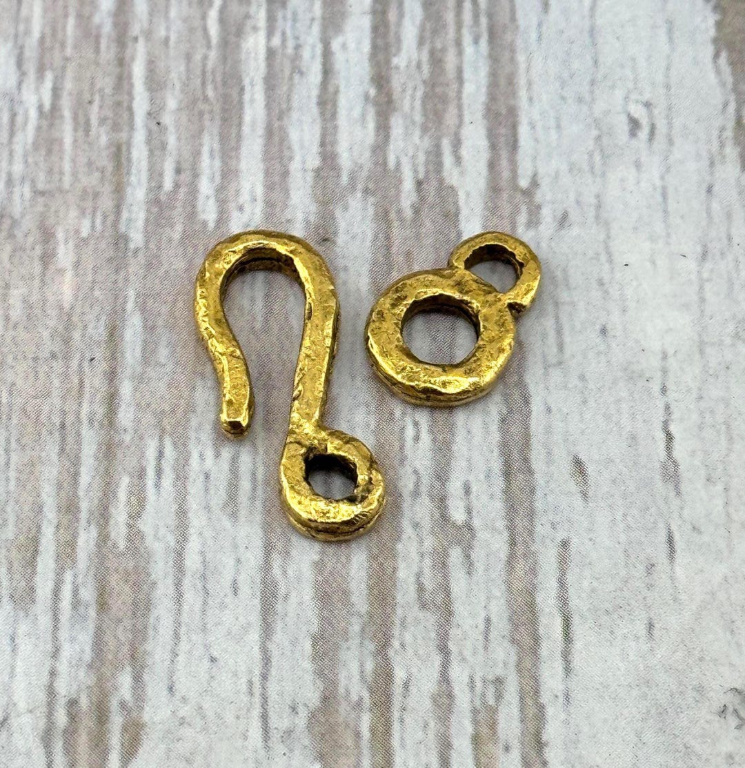 Rustic Artisan Hook and Eye Hammered Clasp,antiqued 18K Gold Plated ...
