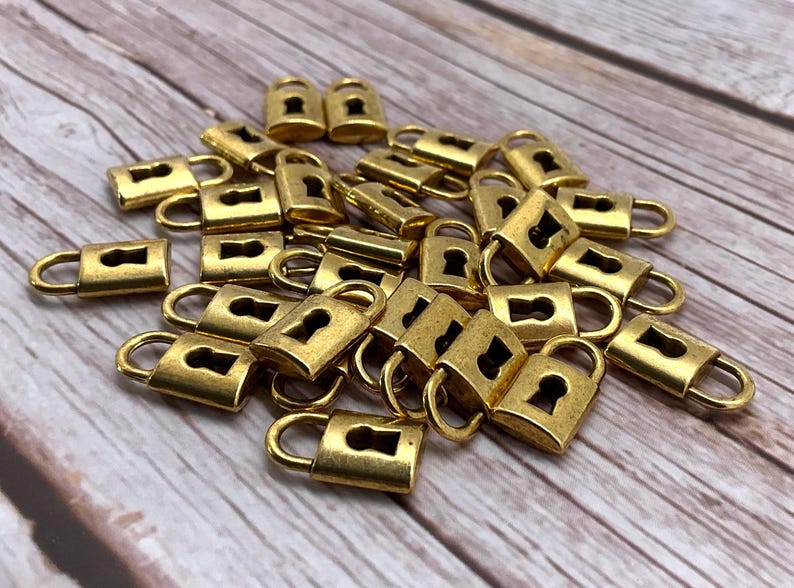 Small Padlock Charm,real Antiqued 18K Gold Plated,hollow Trinkets,boho ...