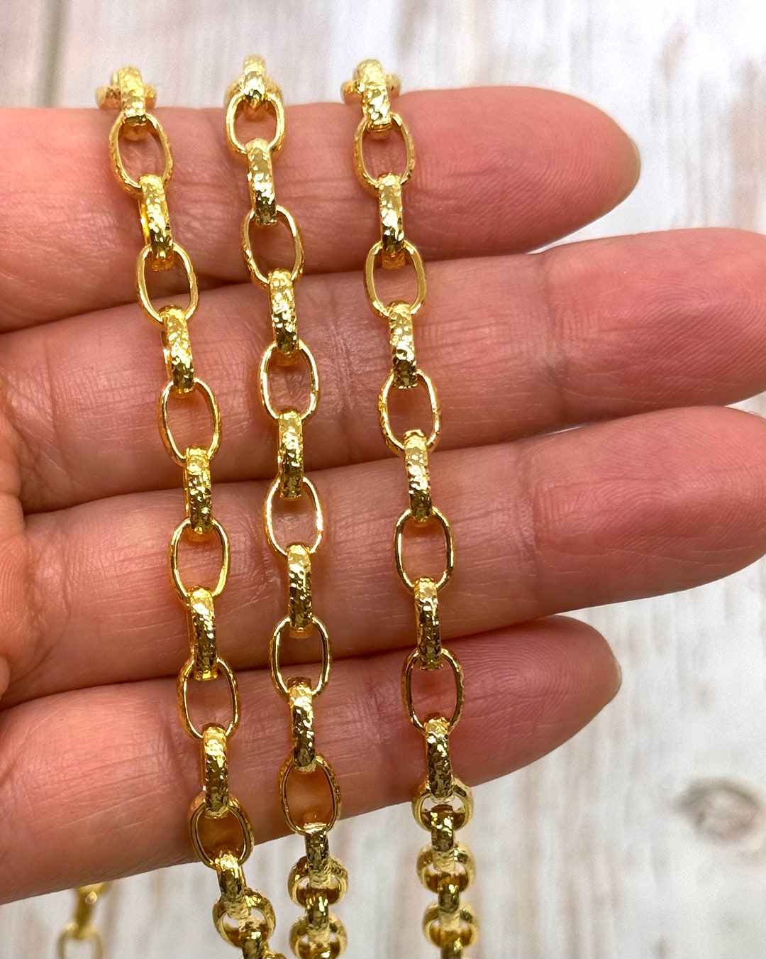 24k Gold Plated Oval Hammered Rolo Chain, High Quality, Belcher Chain ...