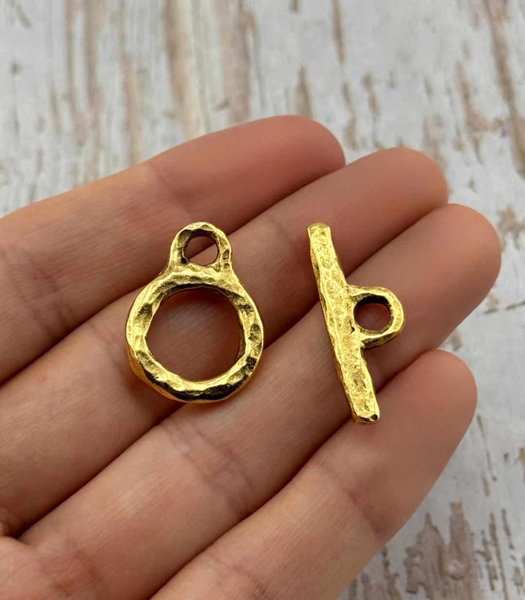 Hammered Round Toggle Clasp, Antiqued 18k Gold Plated, Toggle Clasp ...