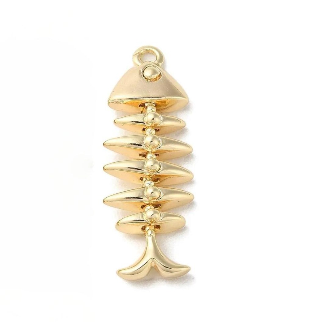 Flexible Hinged-ribbed Gold Fishbone Charm,shiny Real 18k Gold Plated ...