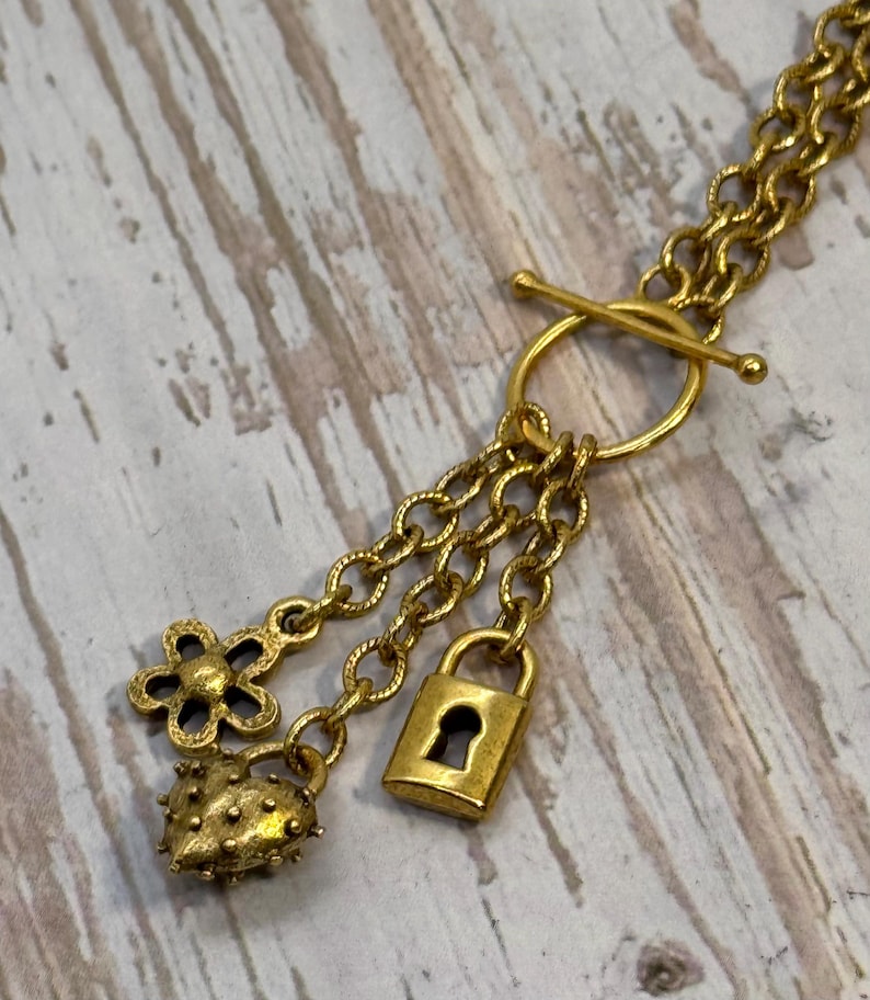 Small Padlock Charm,real Antiqued 18K Gold Plated,hollow Trinkets,boho ...