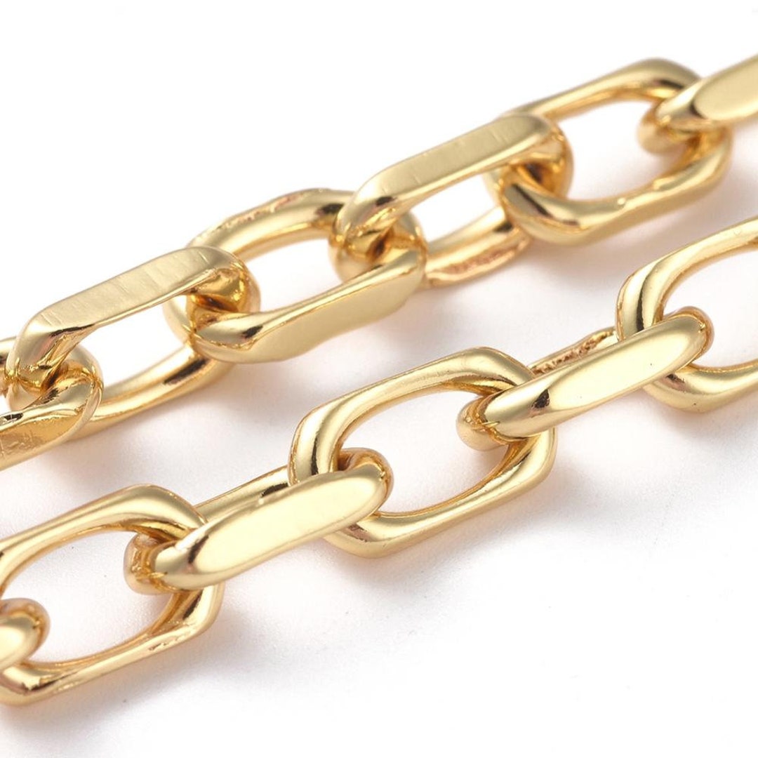 18k Gold Plated Cable Chain, Shiny Gold Diamond Cut Chains, 10mm ...
