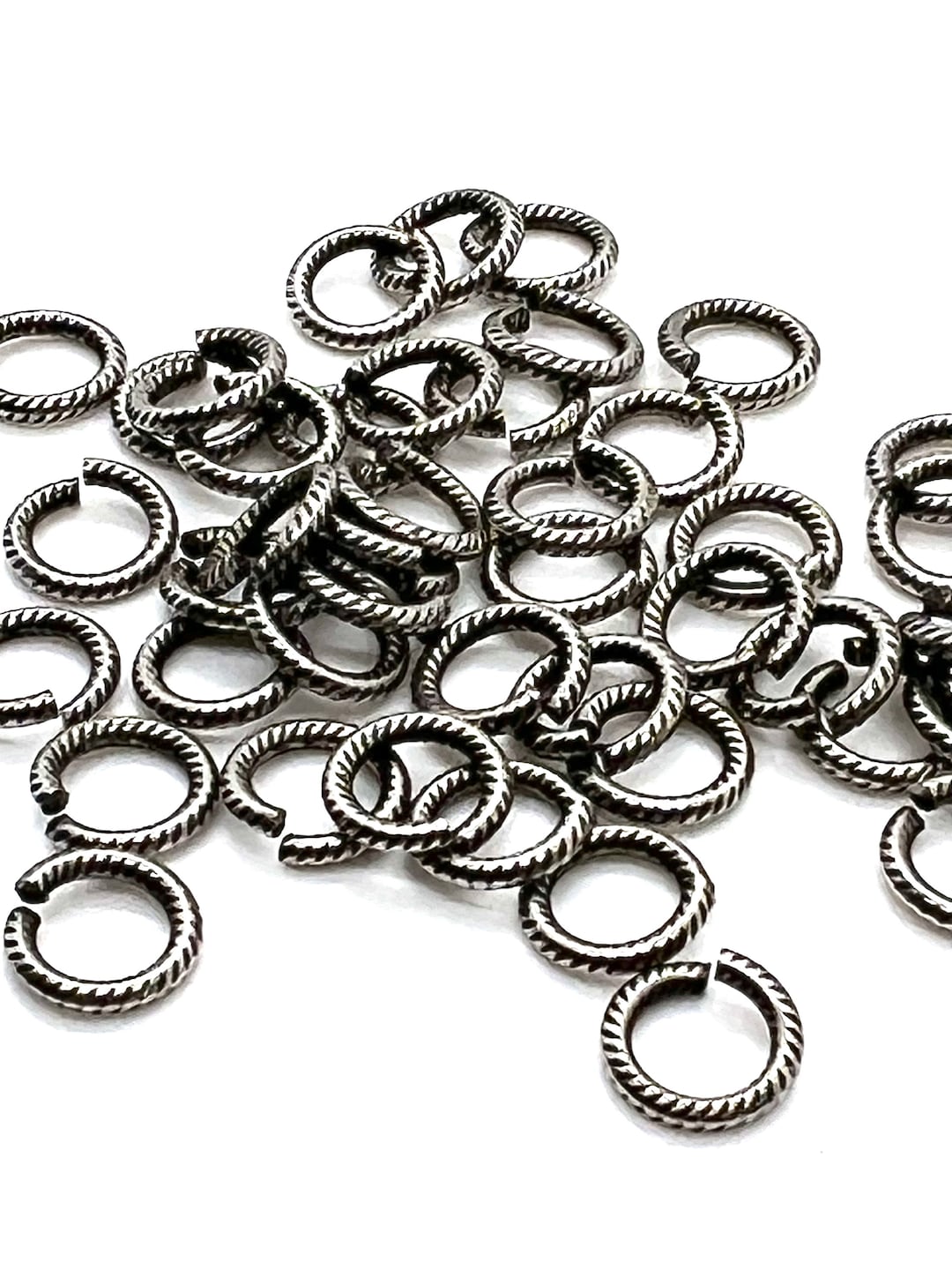 7mm Antique Silver Textured Round Jump Ring, Silver Findings, DIY ...