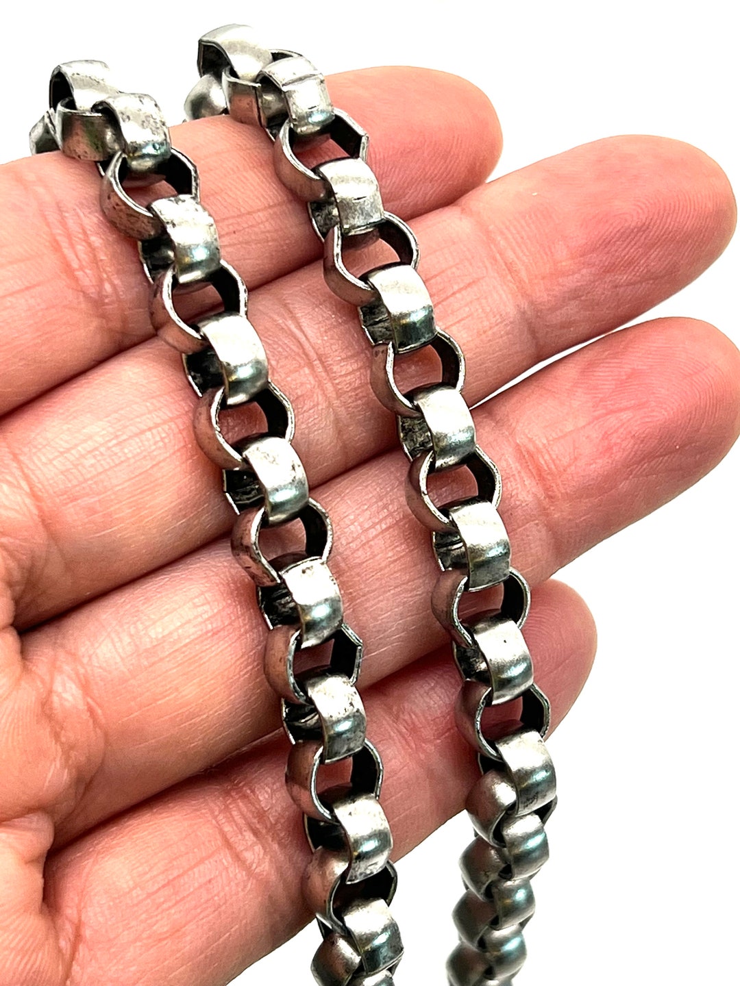 Large Antique Silver Rolo Chain, High Quality, Belcher Chain,silver ...
