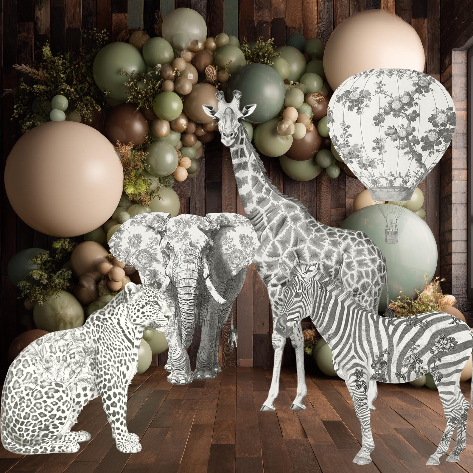 Gray Toile Safari Animals Cutouts, Chinoiserie Birthday, Toile De Jouy ...