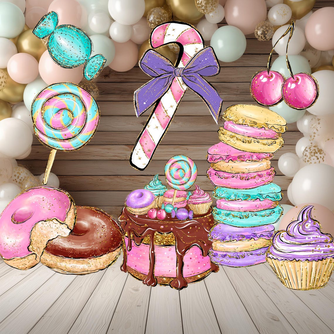 Candyland Cutouts Decor, Candy Shop Backdrop, Two Sweet Birthday, Ice ...