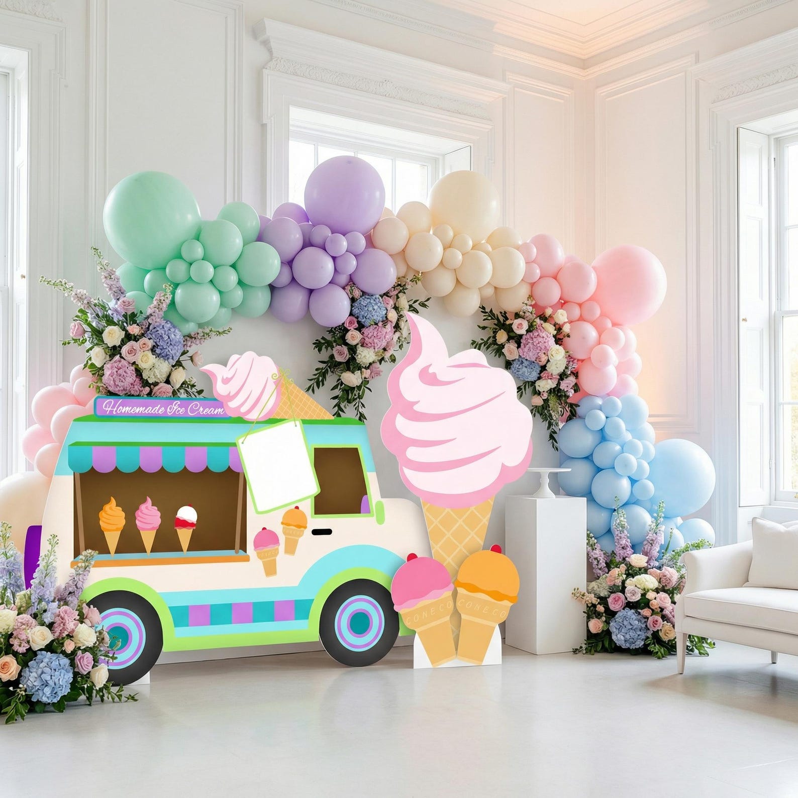 Ice Cream Truck Cutouts, Two Sweet Birthday, Ice Cream Van Baby Shower ...