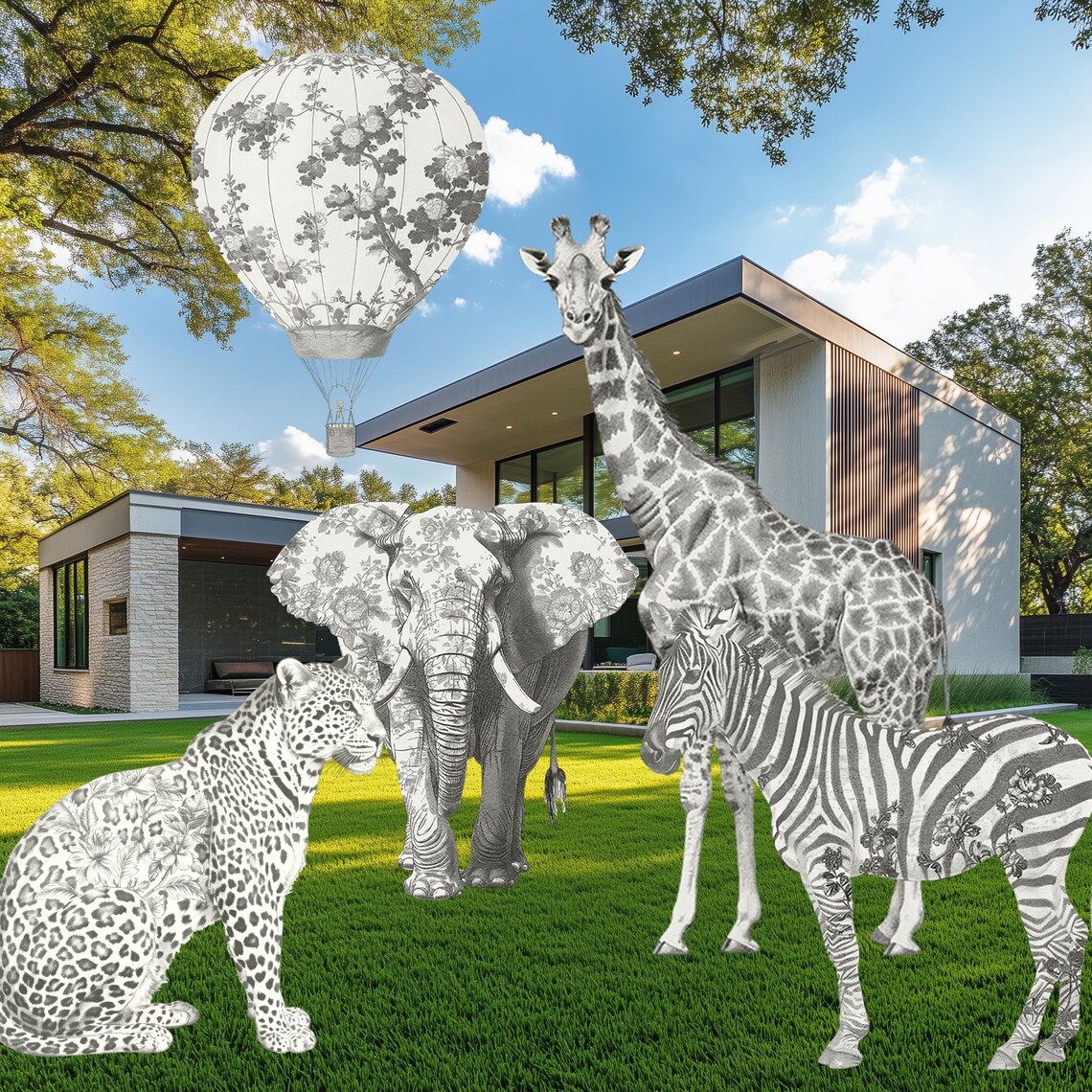 Gray Toile Safari Animals Cutouts, Chinoiserie Birthday, Toile De Jouy ...