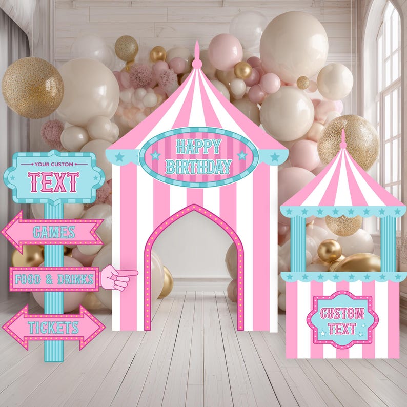 Pastel Pink Circus Party Cutouts, Carnival Baby Shower, Girls 1st ...