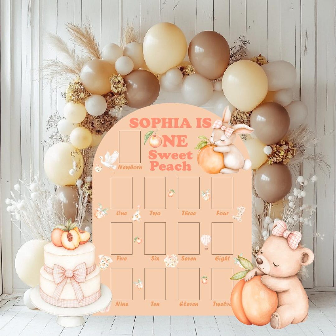 Personalized One Sweet Peach Birthday Photo Board, Peach Backdrop ...