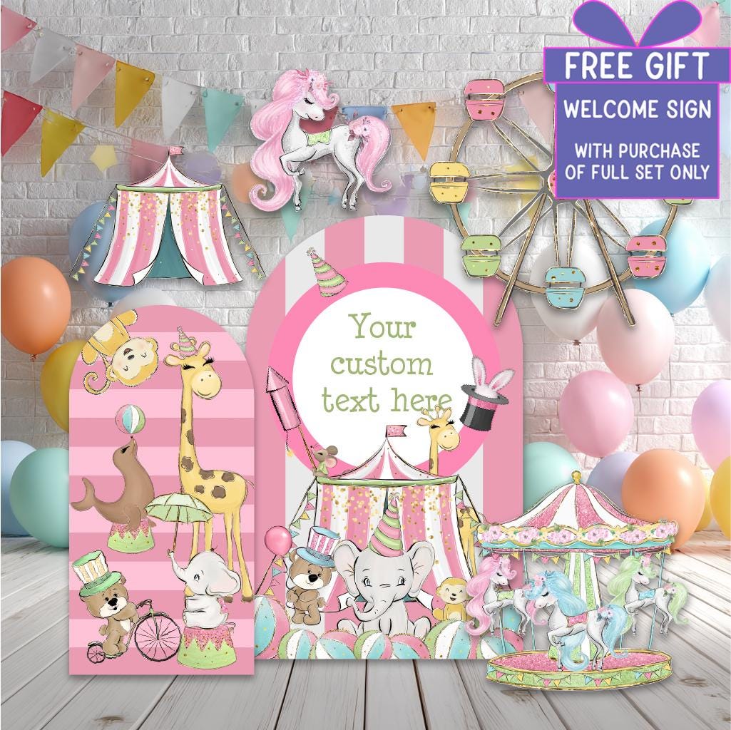Pink Circus Party Cutouts, Baby Shower, Girls Birthday Decor, Safari ...