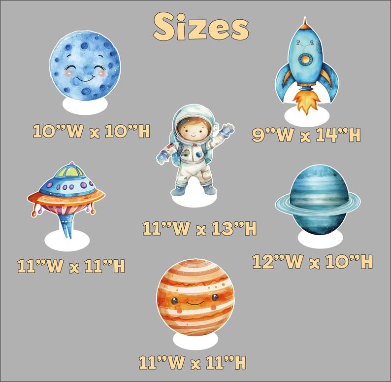 Astronaut Party Double-sided Table Centerpieces Set 6, Baby Shower ...